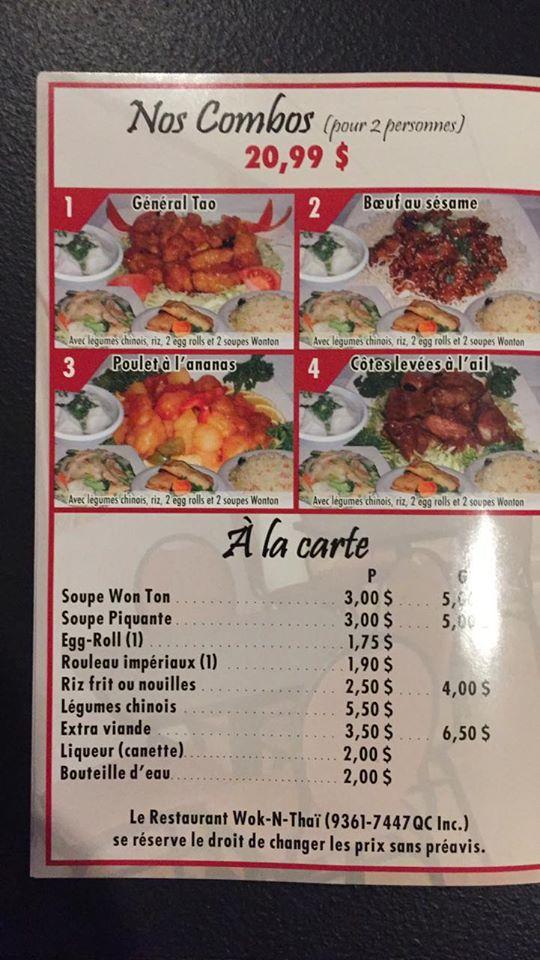 Menu at Wok-N-Thaï restaurant, Farnham