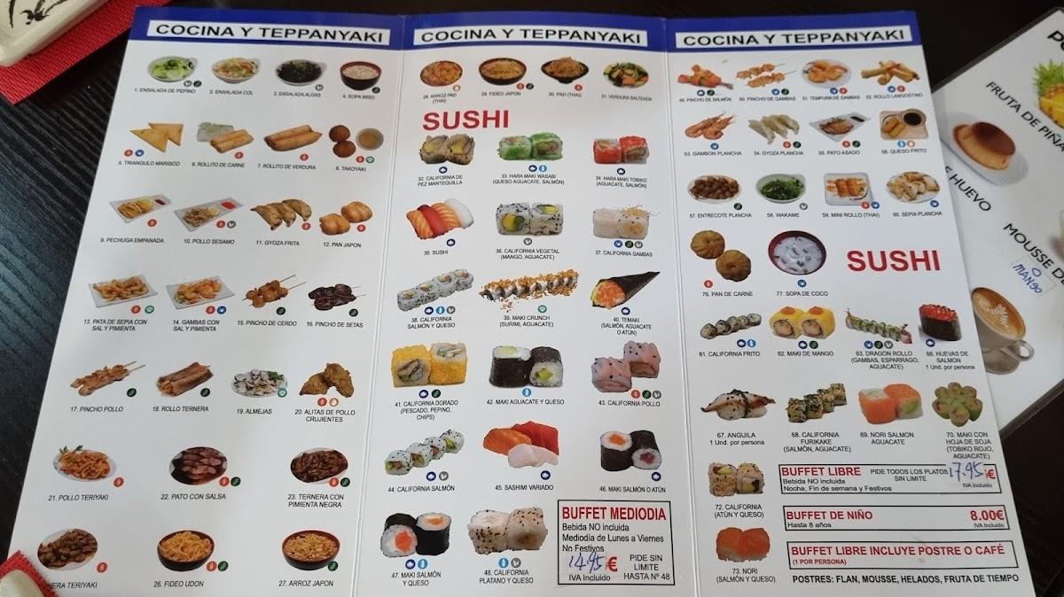 Carta de restaurante japones KOBE, Valencia