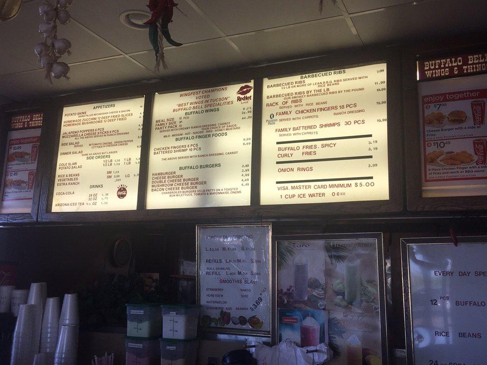 Menu at Buffalo Bell restaurant, Tucson