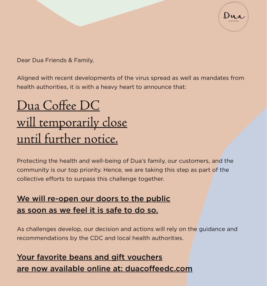 Menu at DUA DC Coffee cafe, Washington