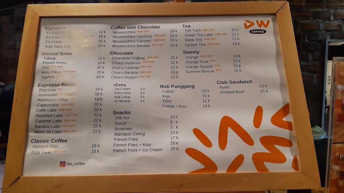 Menu at DW Coffee Shop cafe, Malang, Jl. Bogor No.11