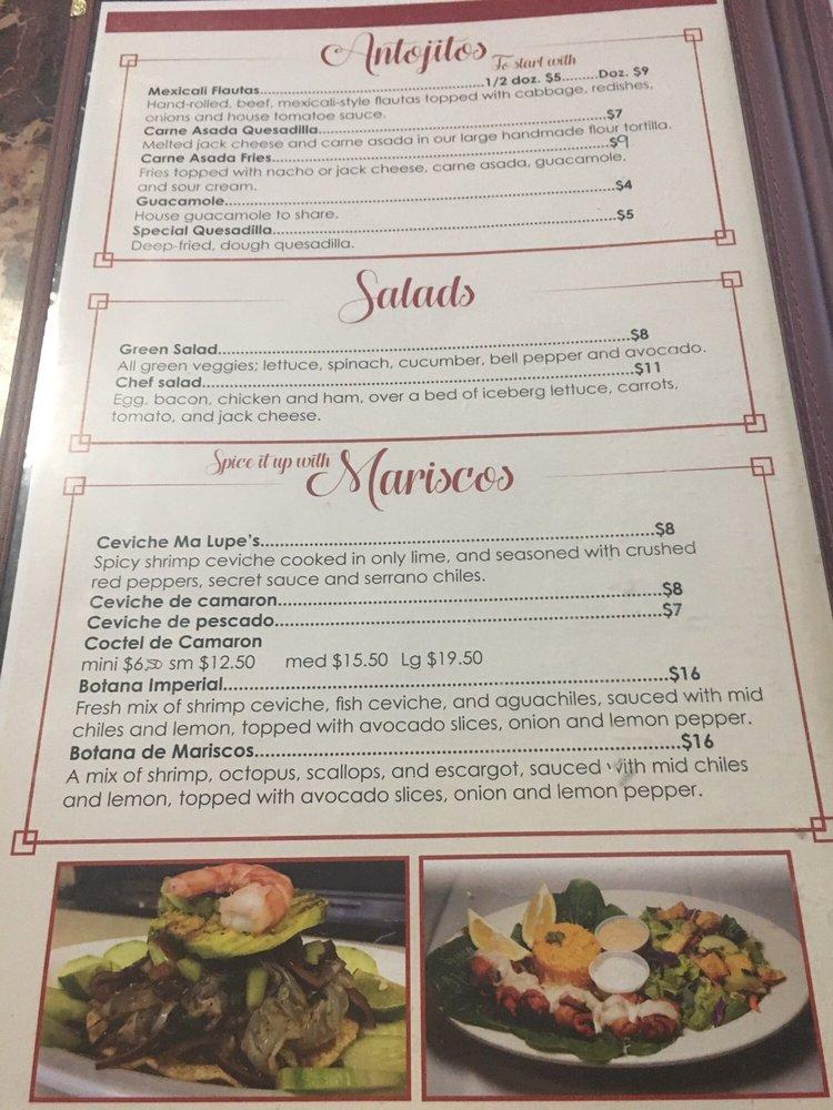 Menu at Ma Lupe's Restaurant, Imperial