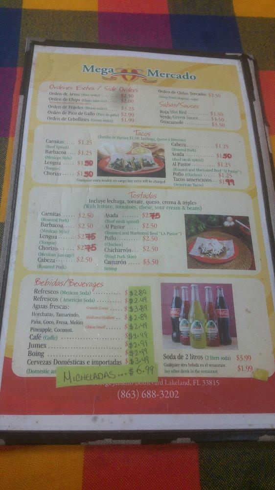 Menu at Mega Mercado restaurant, Lakeland