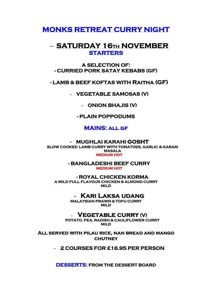 Menu at Monks Retreat restaurant, Broadhempston