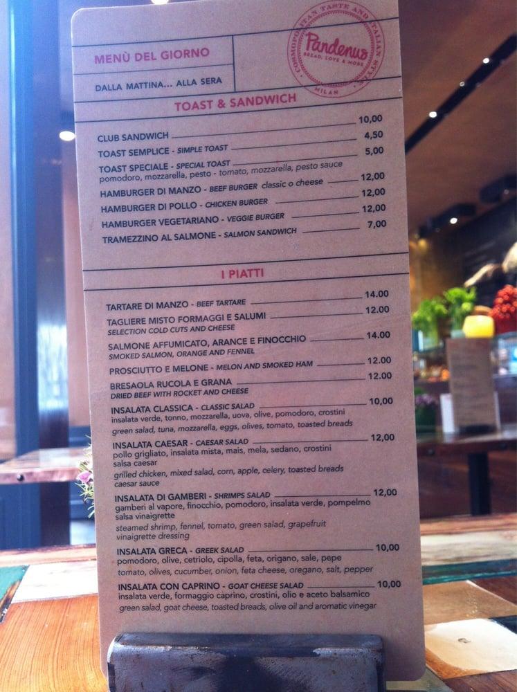 Speisekarte von Pandenus Tadino cafe, Mailand, Via Alessandro Tadino