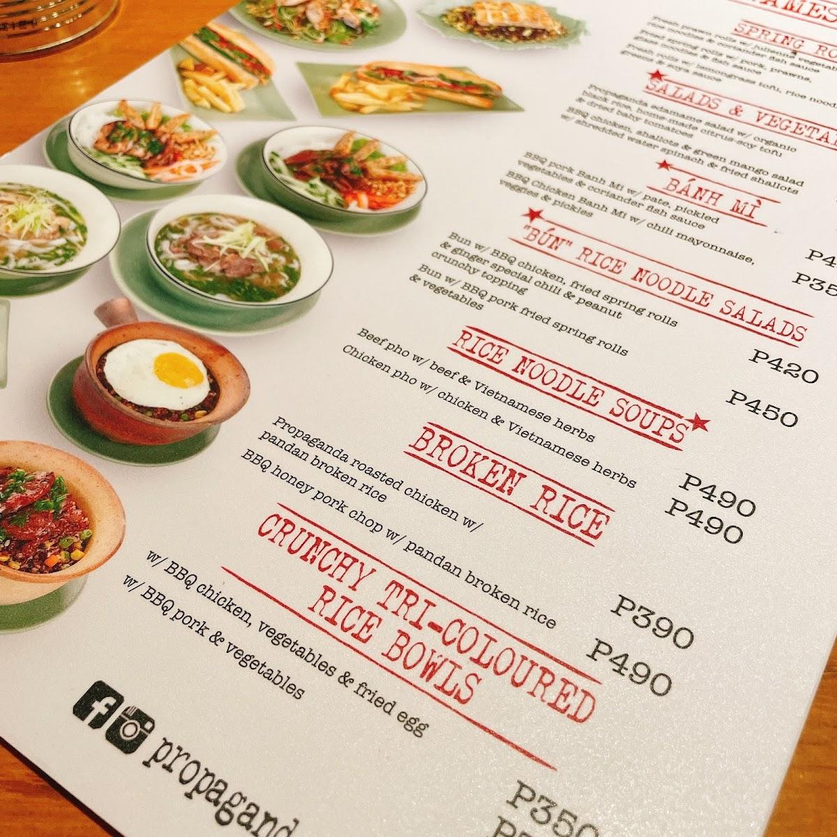 Menu at Propaganda Vietnamese Bistro restaurant, Makati, Level 2