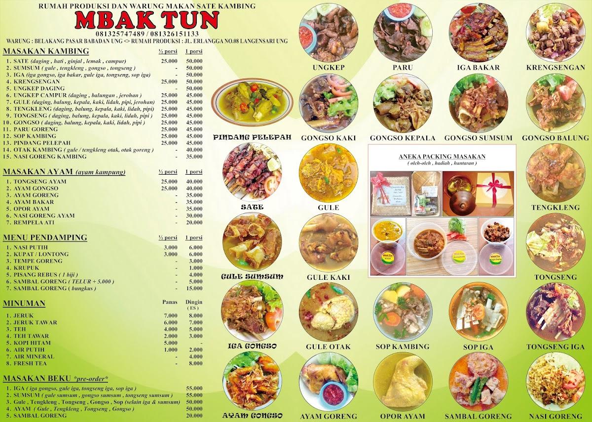 Carta del restaurante Rumah Produksi Sate Kambing Mbak Tun, Candirejo