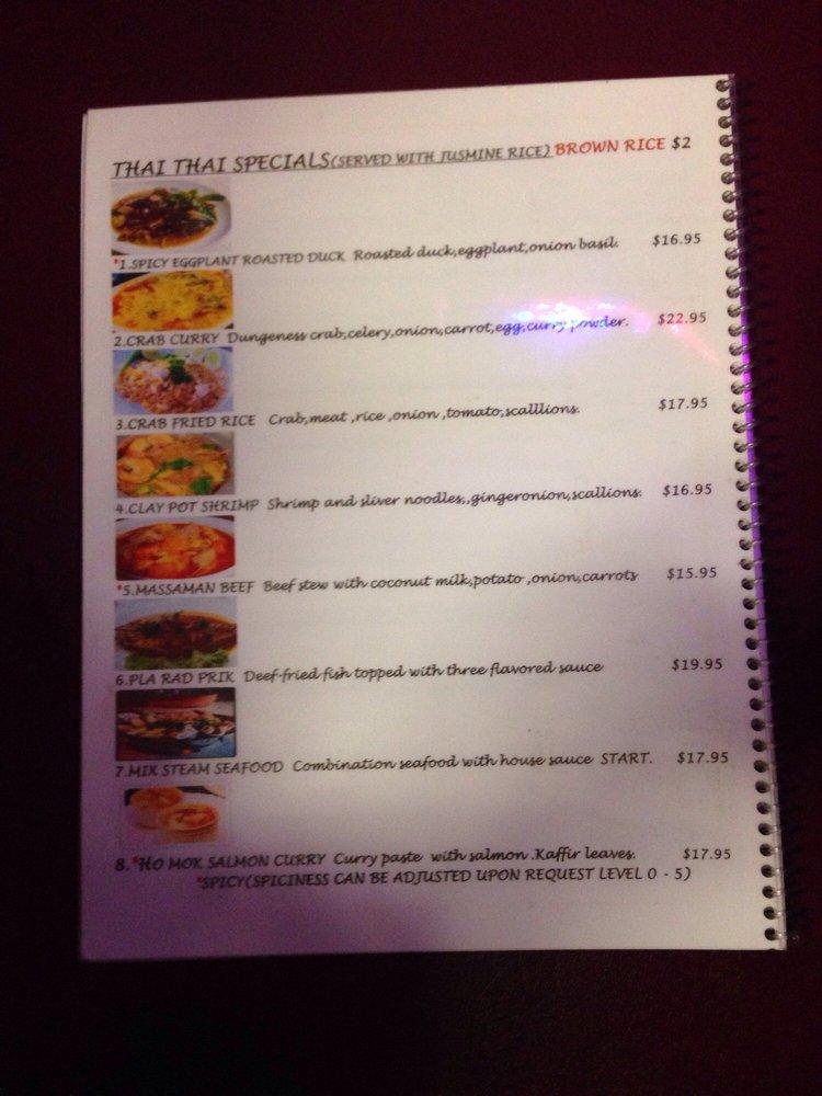Menu at Thai Thai restaurant, Carson City