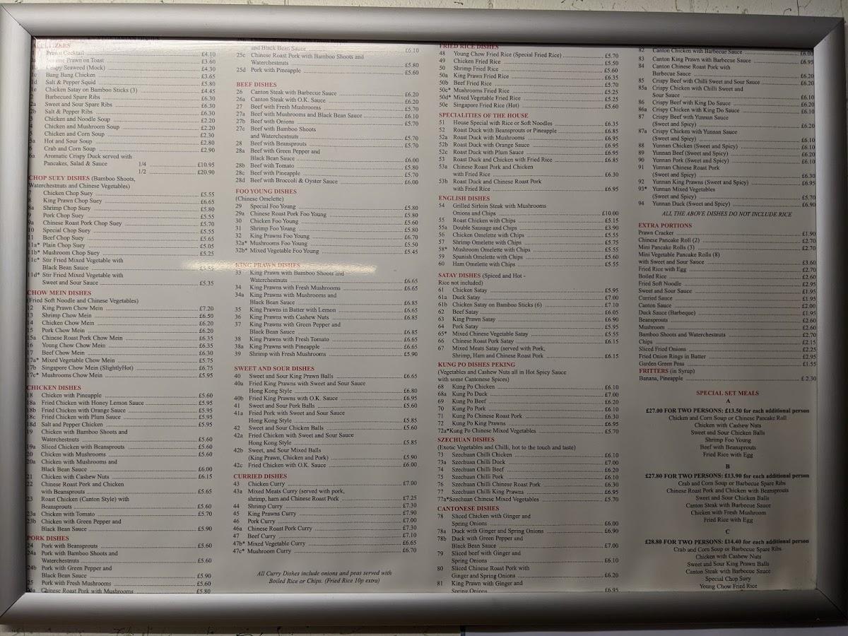 Menu at Wai Kui fast food, Wadebridge