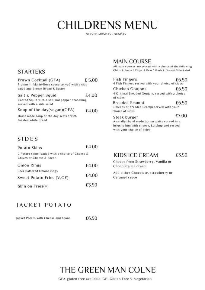 Menu at Green Man pub & bar, Bluntisham, 1 East St