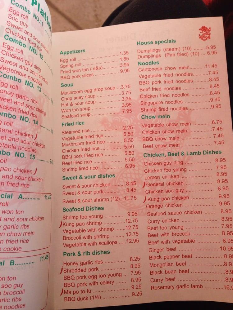 Menu at Jin Dragon restaurant, St. John's