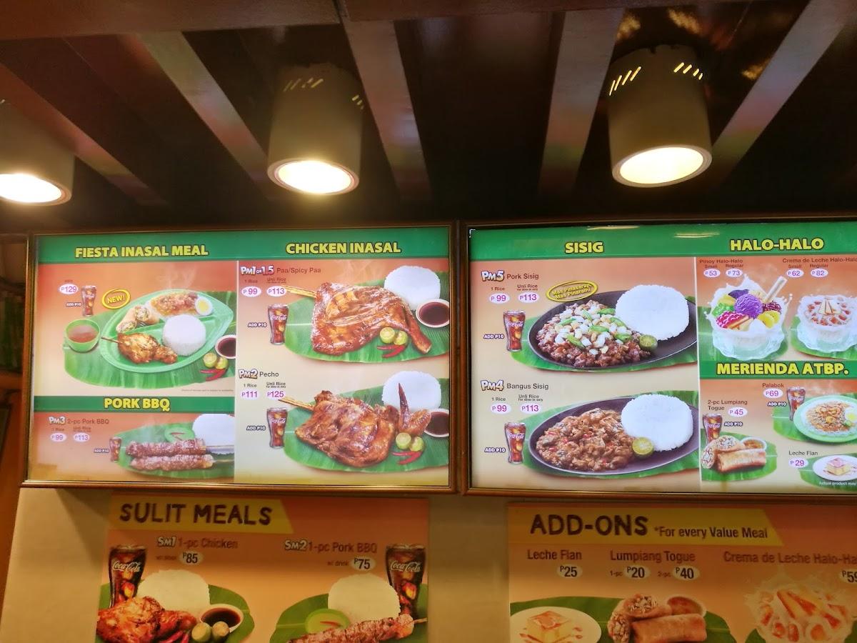 Menu at Mang Inasal restaurant, Laoag City, Brgy. 10 J. P. Rizal St