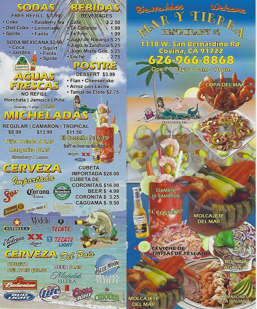 Menu at Mar Y Tierra Restaurant, Covina