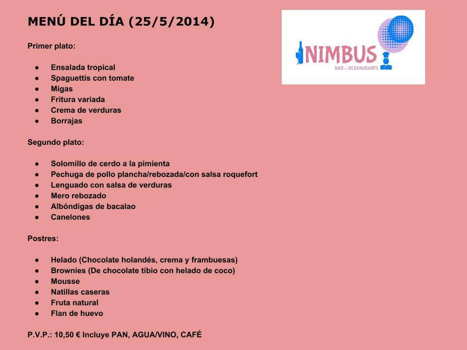 Carta de Nimbus Bar-Restaurante, Ibiza
