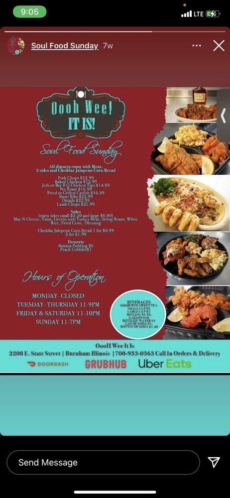 Menu at Ooh Wee Gourmet restaurant, Calumet City, E State St