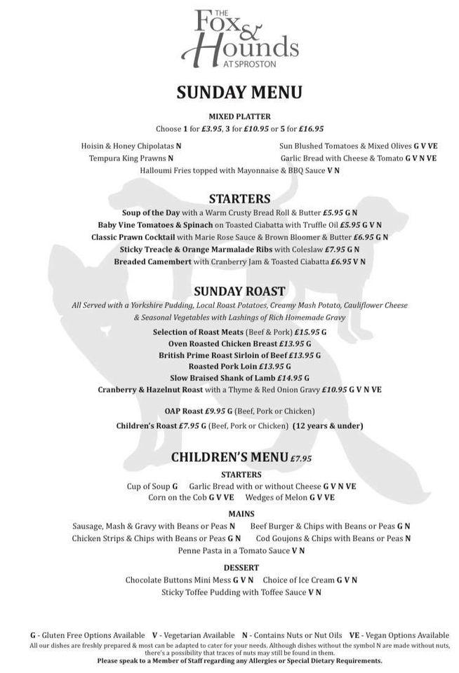 Menu at The Fox and Hounds pub & bar, Holmes Chapel