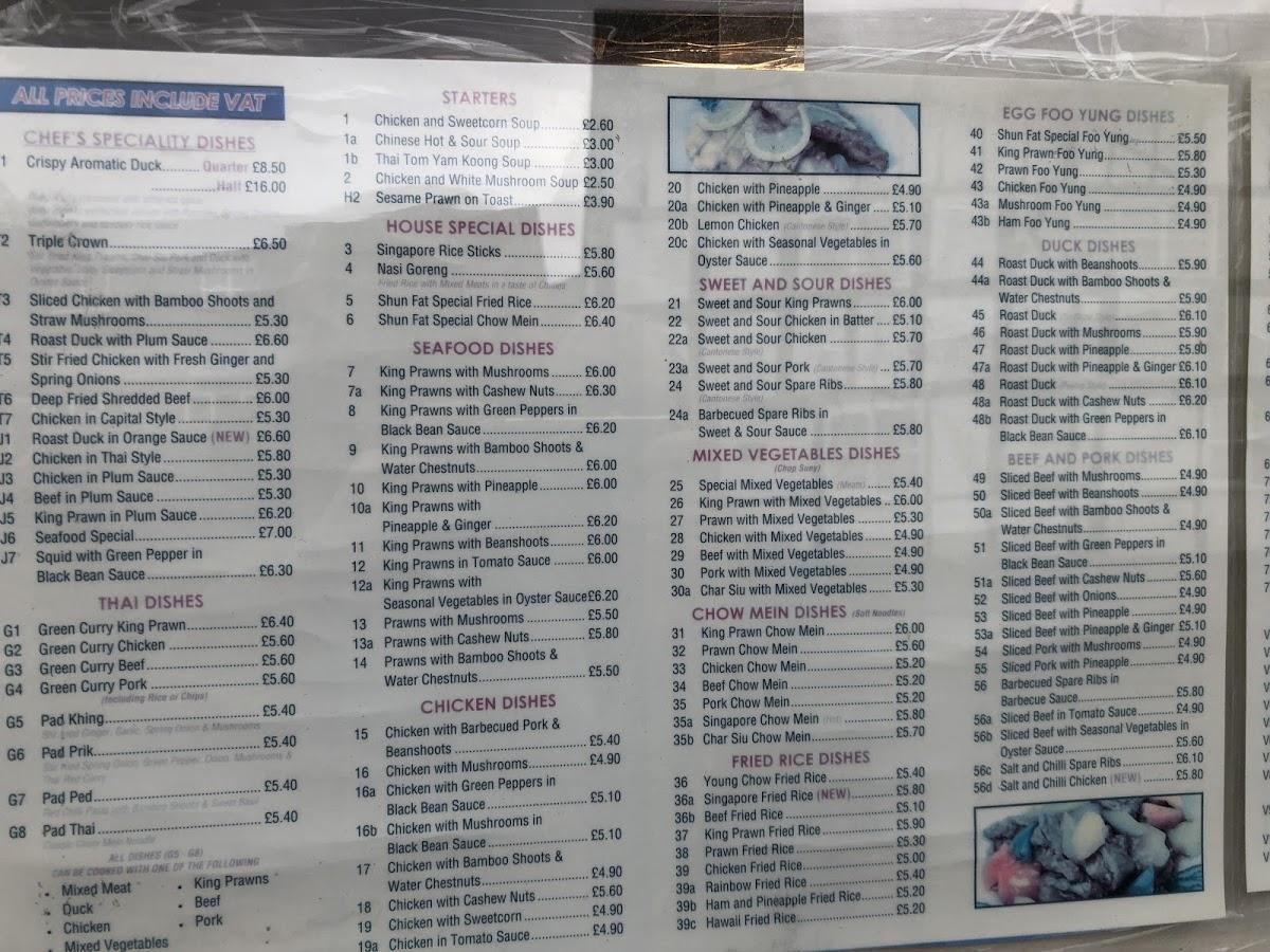 Menu at Shun Fat fast food, Bromyard