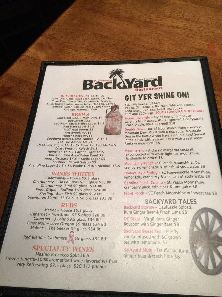 Menu at A Lowcountry Backyard Restaurant, Hilton Head Island
