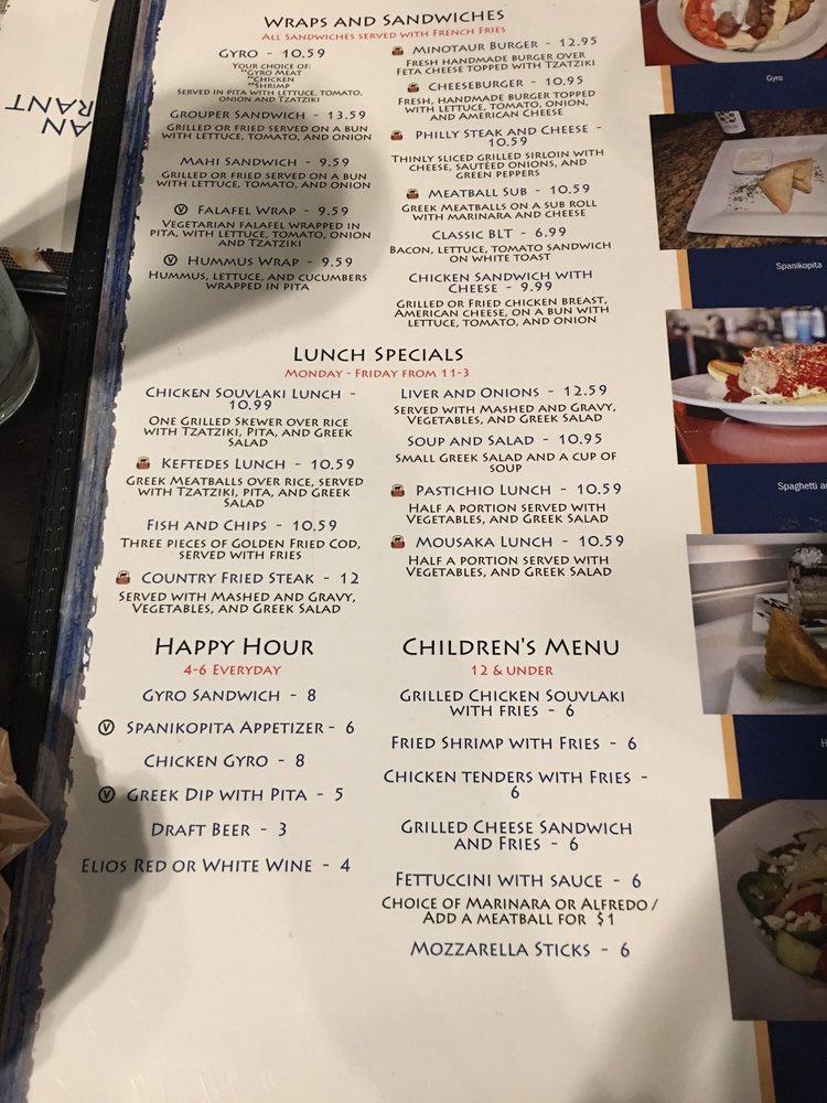 Menu at Aegean Greek Restaurant, Miramar Beach