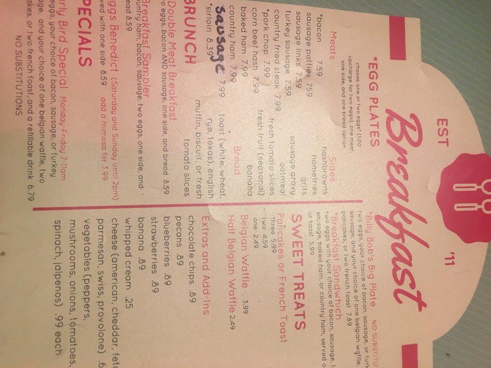 Menu at Billy Bob's Silver Diner restaurant, Winston-Salem