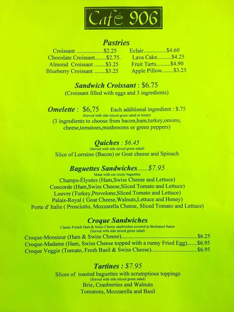 Menu at Cafe 906, Orlando