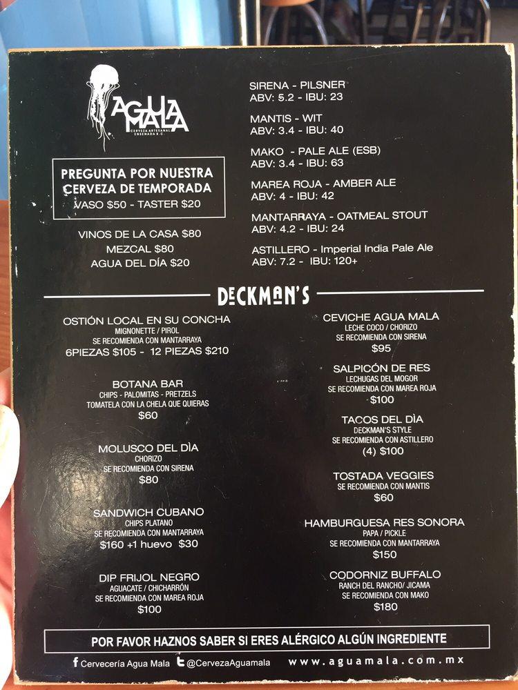 Menu at Agua Mala pub & bar, Ensenada