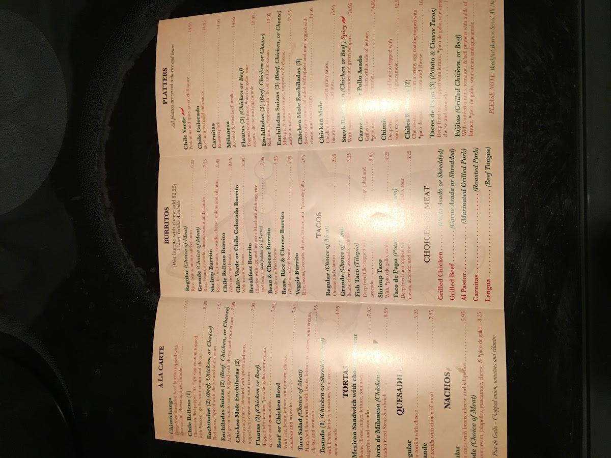 Menu at Doña María restaurant, Los Gatos