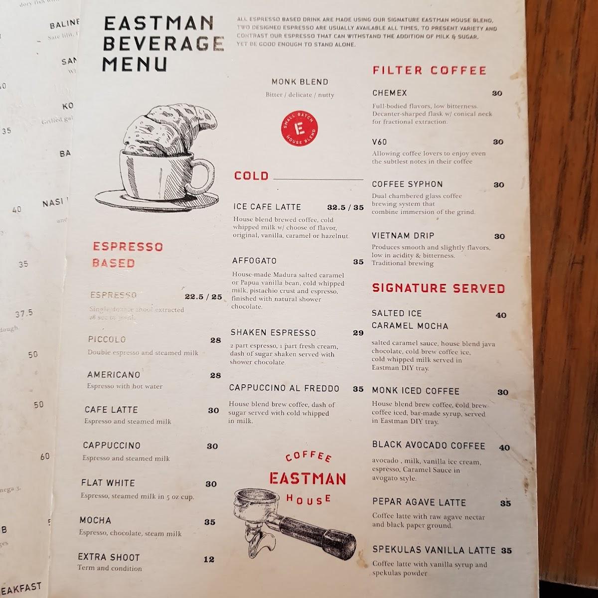 Menu at Eastman Coffee House, Semarang