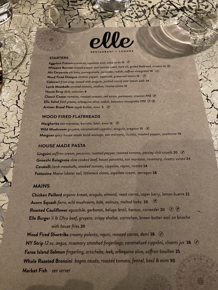 Menu at Elle Restaurant & Lounge, Solon