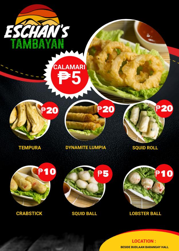 Menu at Eschan’s Tambayan restaurant, Cebu City