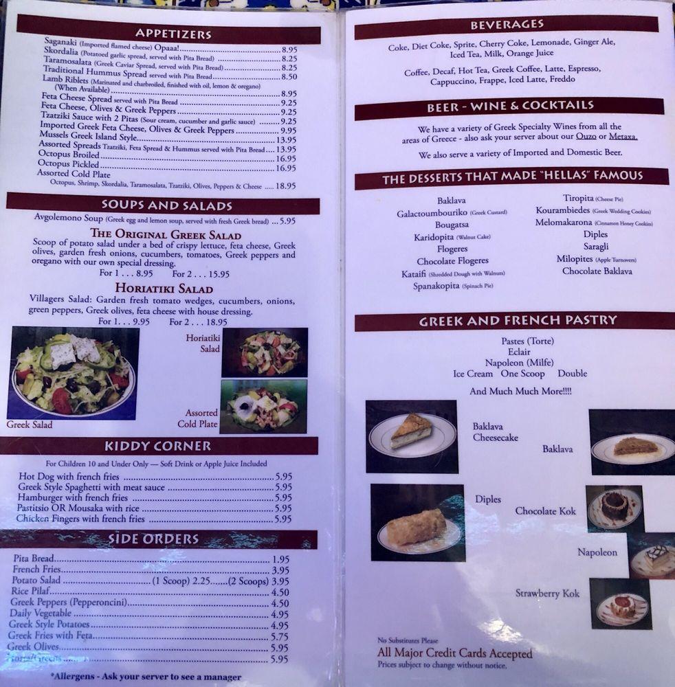 Menu at Hellas Restaurant & Bakery, Tarpon Springs
