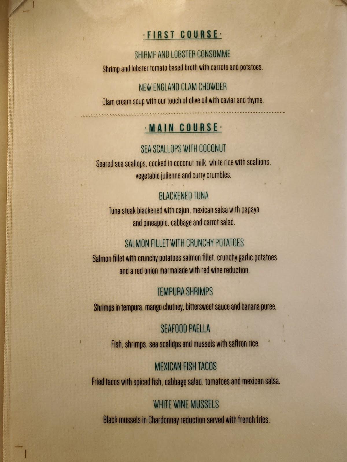 Menu at Jaal-Ha Restaurant at Blue Bay Grand Esmeralda, Playa del Carmen