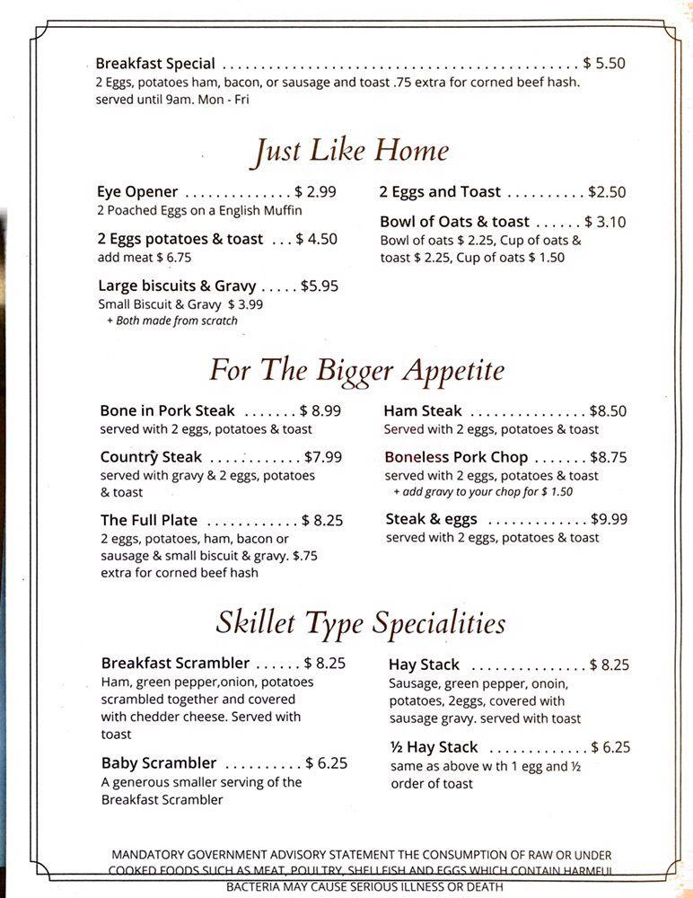 Menu at June Bug's Diner restaurant, East Peoria