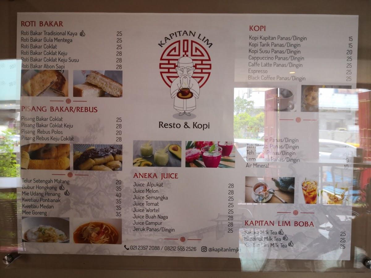 Menu at Kapitan Lim restaurant, Central Jakarta