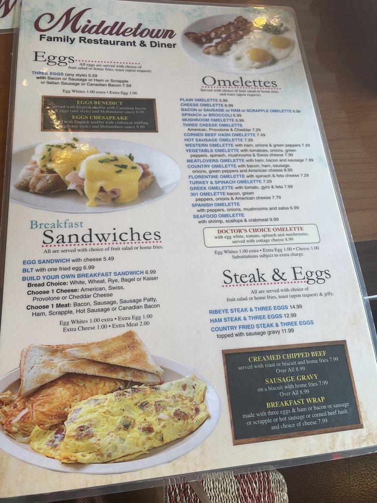 Menu at Middletown Diner restaurant, Middletown