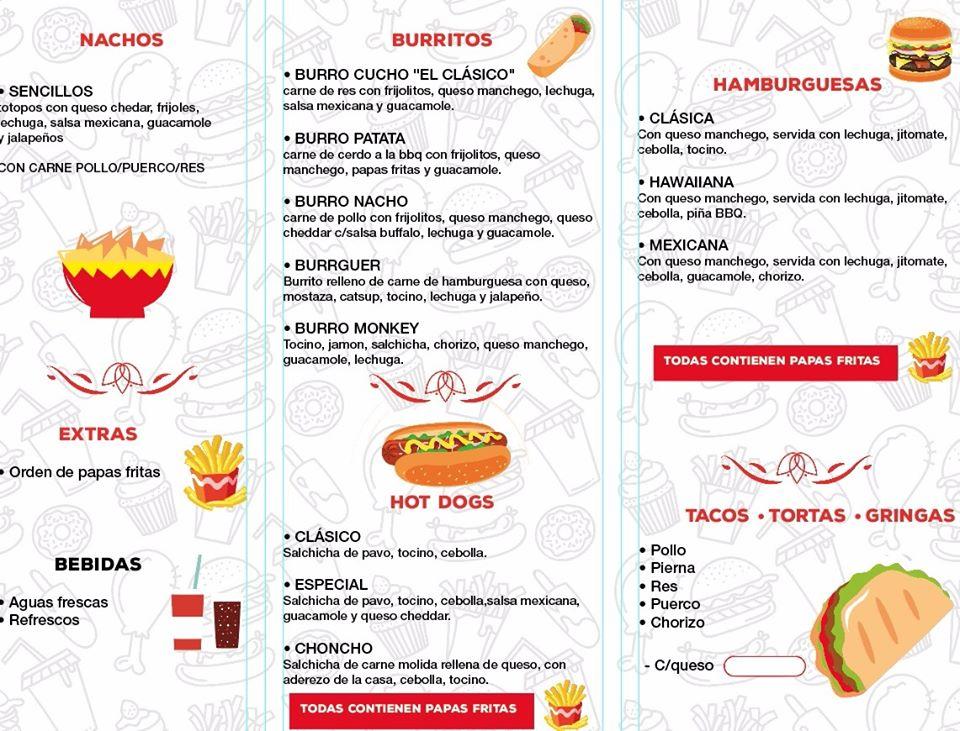 Menu at Monkey Burritos restaurant, Cancún