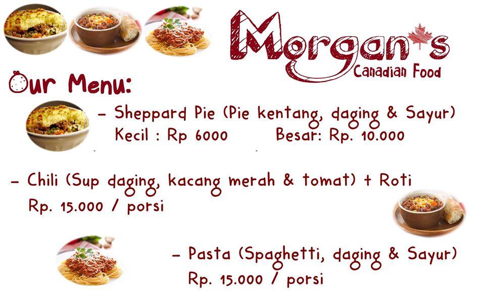 Menu at Morgan's Canadian Food restaurant, Samarinda