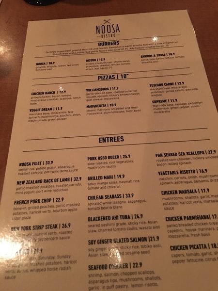 Menu at Noosa Bistro steakhouse, Mentor, Diamond Centre Dr