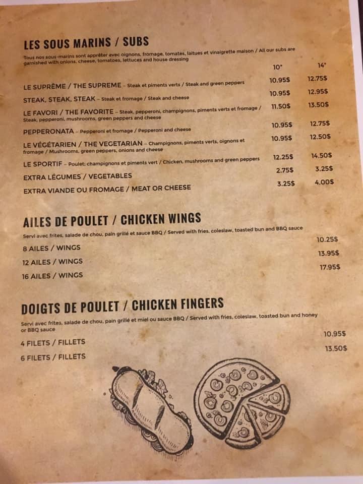 Menu au Resto Bar Le Sportif, Canada