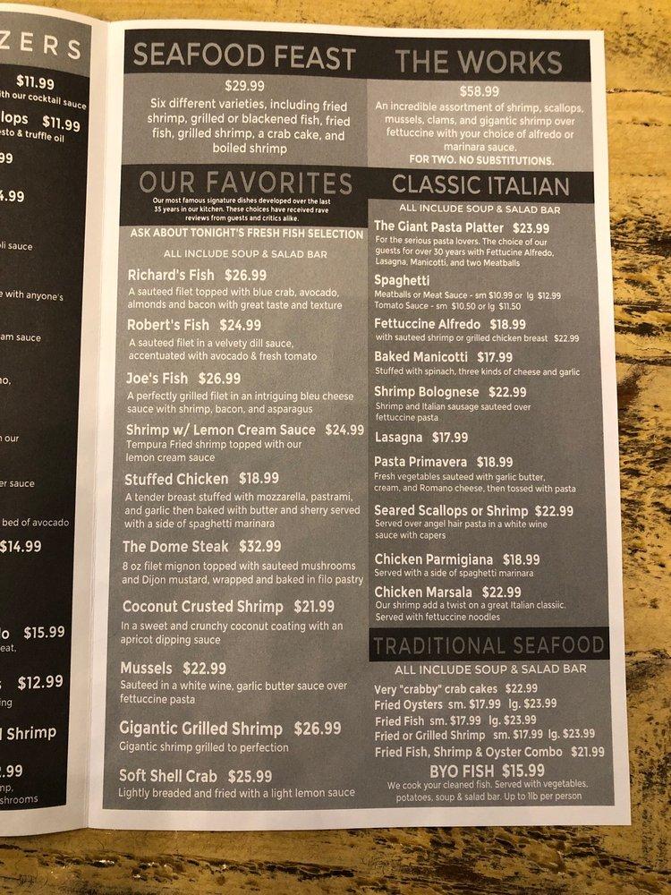 Menu at Seafood & Spaghetti Works restaurant, Port Aransas