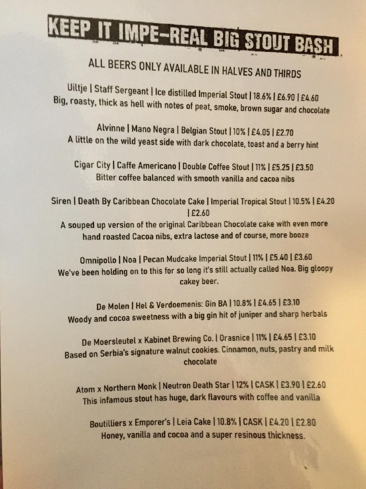 Menu at Shakespeare's pub & bar, Sheffield