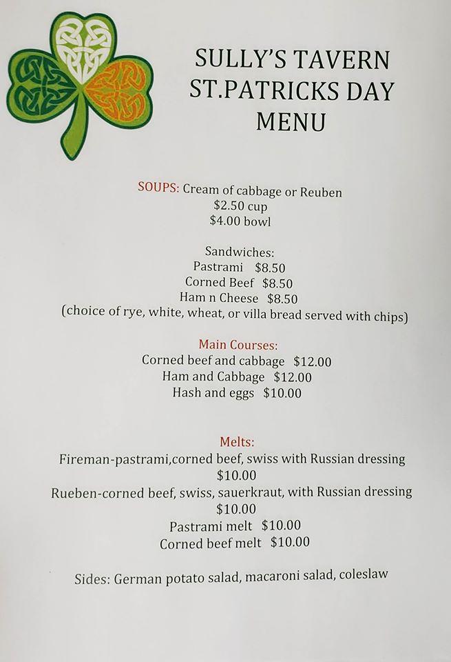 Menu at Sullys Tavern pub & bar, Glens Falls