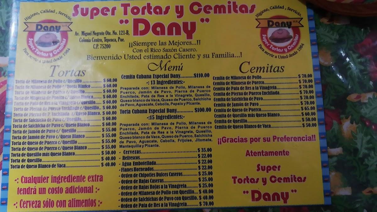 Carta del restaurante Super tortas Y Cemitas Dany, Tepeaca
