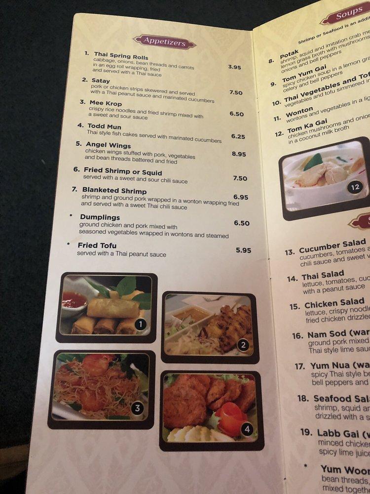 Menu at Thai House restaurant, Sebring