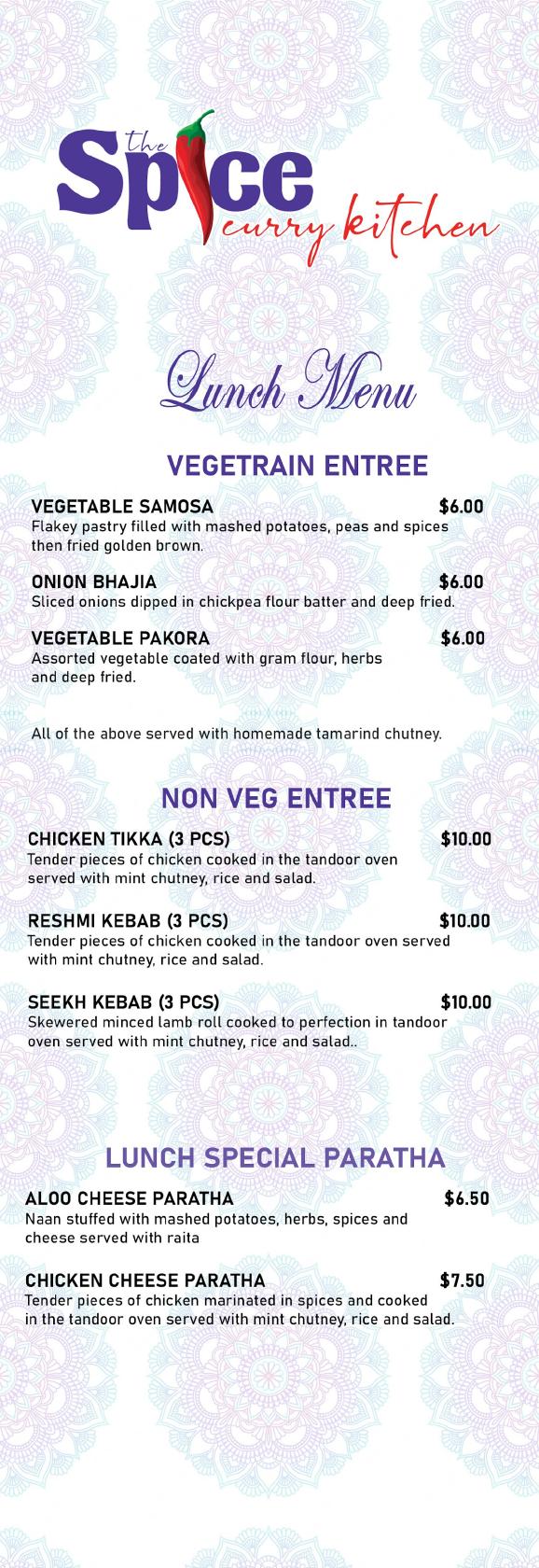 Menu at The Spice Curry Kitchen restaurant, Nelson