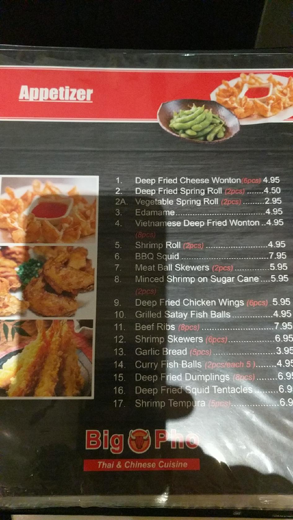 Menu at Big Pho restaurant, Barrie, 31 Commerce Park Dr