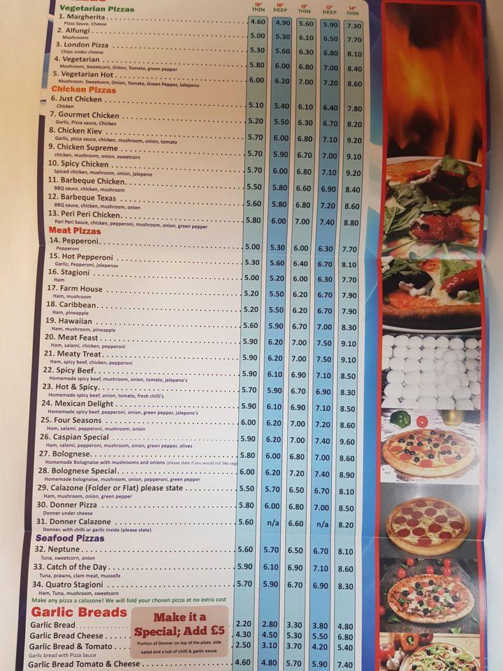 Menu at Caspian Kebab fast food, Birtley, 18 Talbot Ter