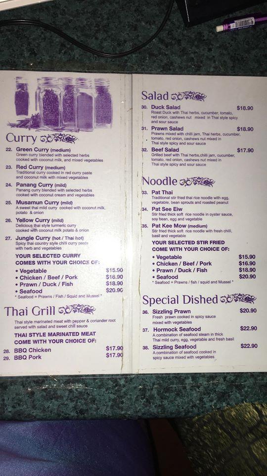 Menu at Charm Thai restaurant, Upper Coomera