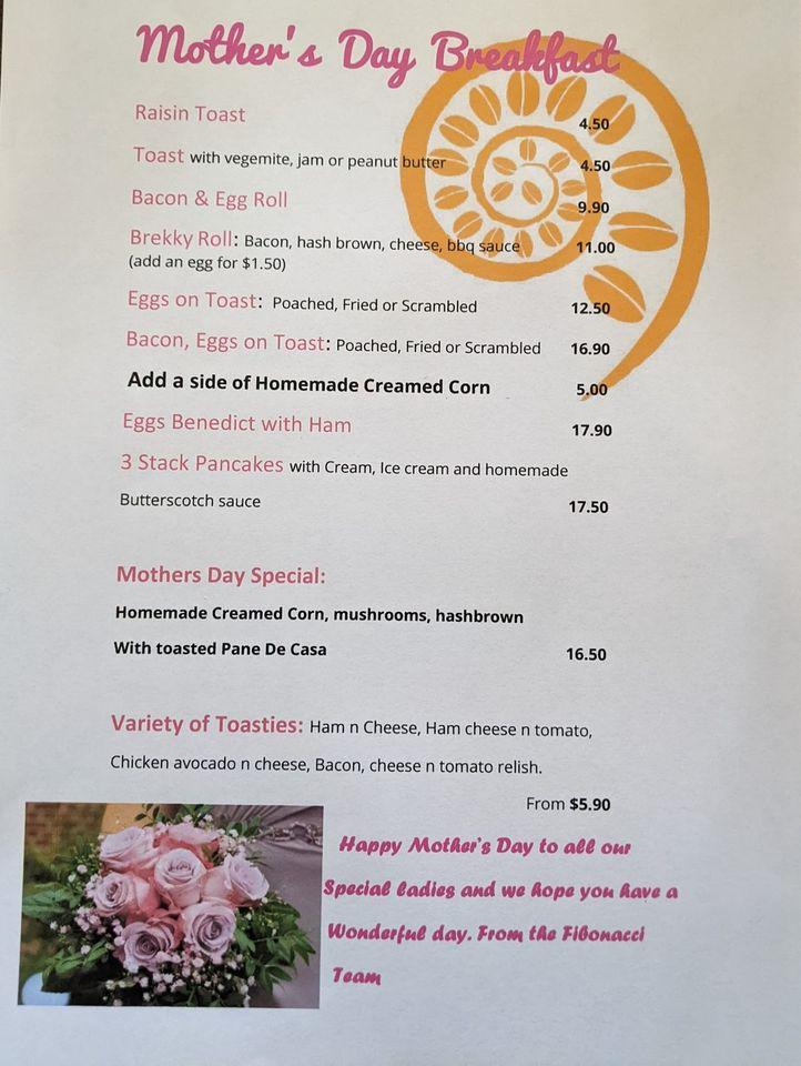 Menu at Fibonacci Coffee cafe, Thornton