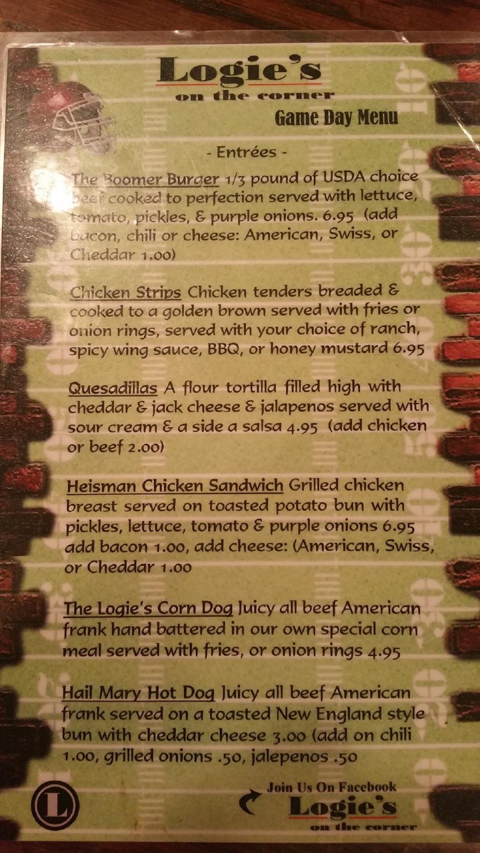 Menu at Logie's On The Corner pub & bar, Norman